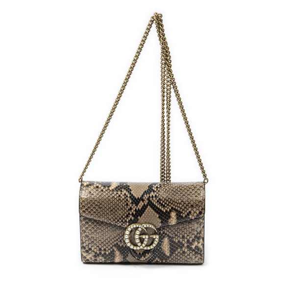Gucci | Bags | Gucci Pearly Gg Marmont Python Chain Wallet | Poshmark